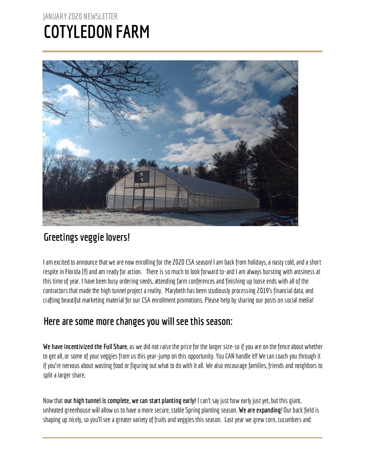 First ever Newsletter! – Cotyledon Vegetable Farm